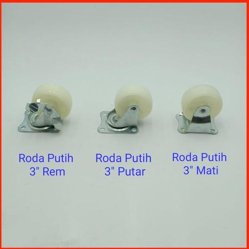 Jual Roda Lemari Etalase Plastik Putih 3" inch Putar Hidup Rem Mati ...