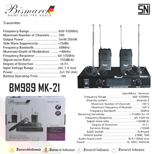 Jual mic microphone wireless BISMARCK BM 989 MK 21 ORIGINAL JJHH - Jakarta Barat - Vln audio ...