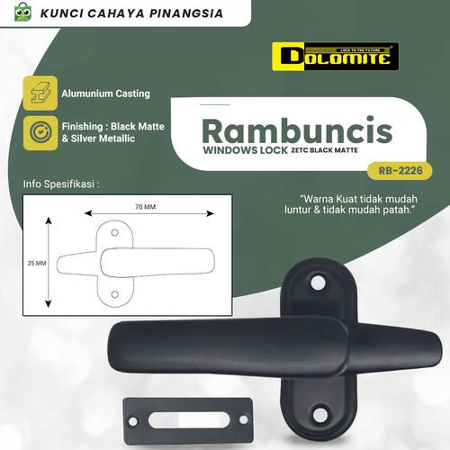 Jual RAMBUCIS GRENDEL SLOT KUNCI JENDELA HITAM DOLOMITE 2226 - Jakarta ...