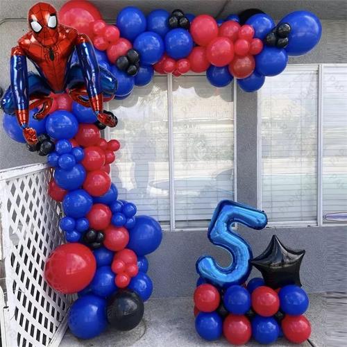 Jual set paket balon ulang tahun anak tema spiderman biru merah hitam ...