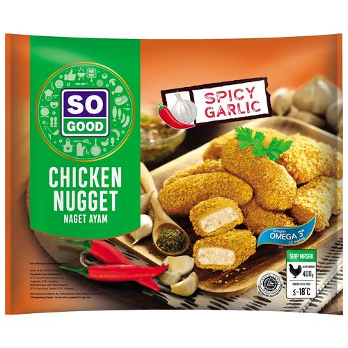 Jual NAGET AYAM BAWANG PEDAS SO GOOD SPICY GARLIC CHICKEN NUGGET 400GR - CRISPY NUGGET - Jakarta ...