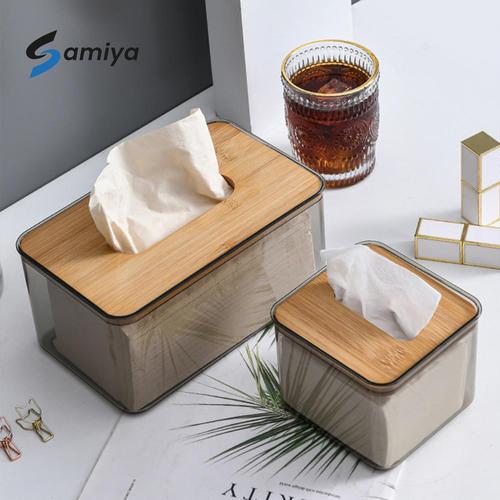 Jual box kotak tempat tissue transparan bamboo lid / box tisu tutup ...