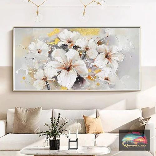 Jual lukisan bunga putih texture timbul hiasan dinding rumah modern ...