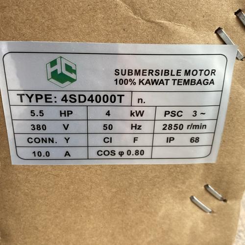 Jual HCL MOTOR ONLY 4SD4000T 380 volt 5,5 hp body 4 inch 3 phase - Kota ...