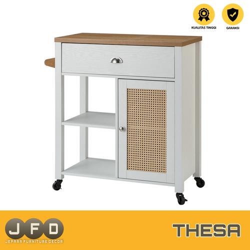 Jual Meja Troli Dapur Makan Kitchen Bar Cart Rattan Aesthetic - White ...