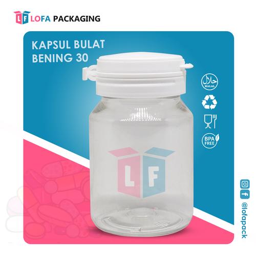 Jual Botol Kapsul Isi 30 Bulat Bening / Putih atau 30 Kotak Bening ...