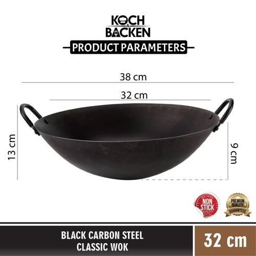 Promo KOCH&BACKEN Black Carbon Steel Classic Wok 32cm Wajan Baja ...