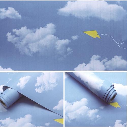 Jual wallpaper sticker dinding motif awan layang Biru langit dekorasi ...