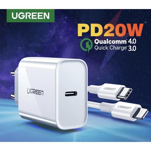 Jual Ugreen Combo Charger+Cable Type C Lightning QC PD 36w WHITE ...