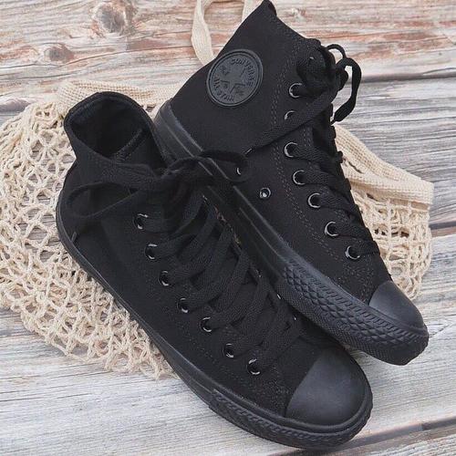 Jual Sepatu sekolah cewe cowo tali hitam polos convers classik boot ...