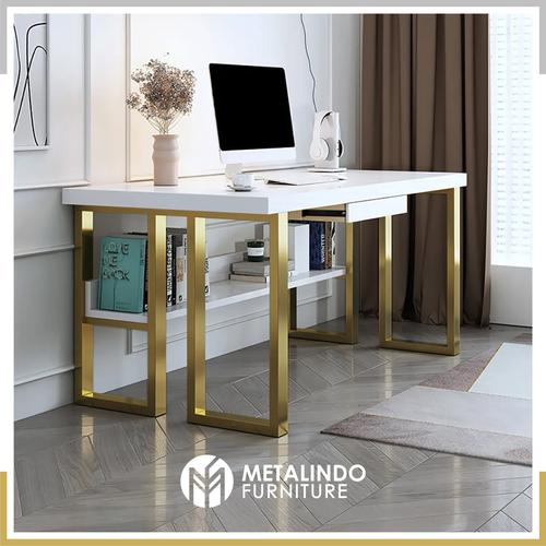 Jual meja kerja minimalis putih 150 cm, meja belajar modern kaki ...