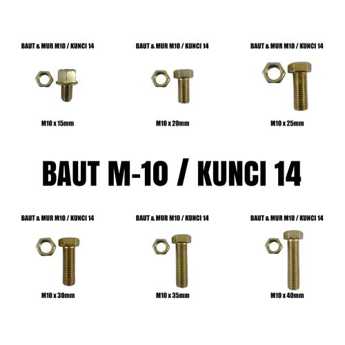 Jual BAUT MUR Kunci Nomor 14 - Drat Baut 10 Besi Kuning - 40mm ...