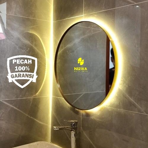 Jual cermin bulat led 60 besi / kaca cermin lampu led kamar mandi besi ...