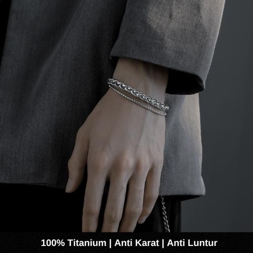 Promo Gelang Pria Titanium Korea Rantai 2 Layer Warna Silver - 21cm ...