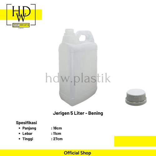 Jual Jerigen 5 Liter / Jerigen Kotak HDPE + Segel + Plug - Putih Bening ...