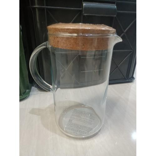 Jual Pitcher Teko Kaca Bening Estetik dengan Penutup Gabus 1,5L ...