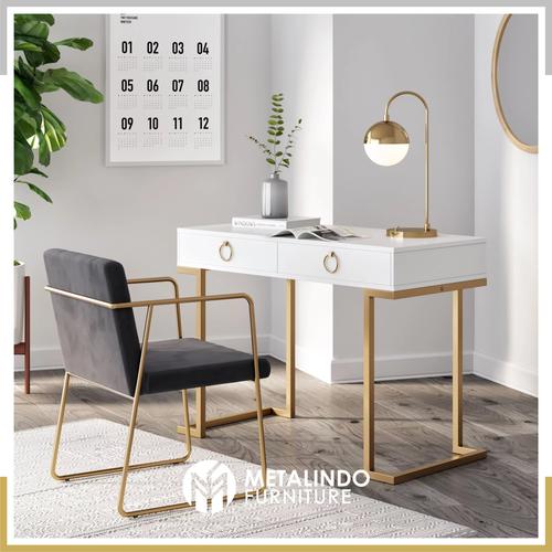 Jual set meja kerja kursi minimalis putih, meja kantor rangka besi ...