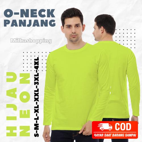 Jual Baju Kaos Pria Polos Lengan Panjang Hijau Neon Bahan Cotton Combed ...