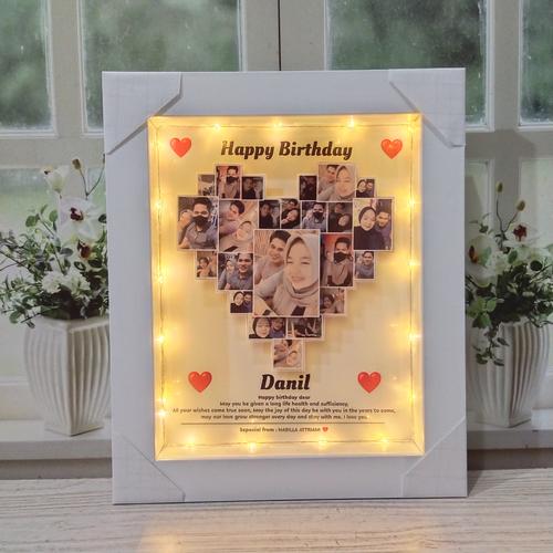 Jual 30x25cm lampu hias love mozaik foto LED scrap box bingkai frame ...