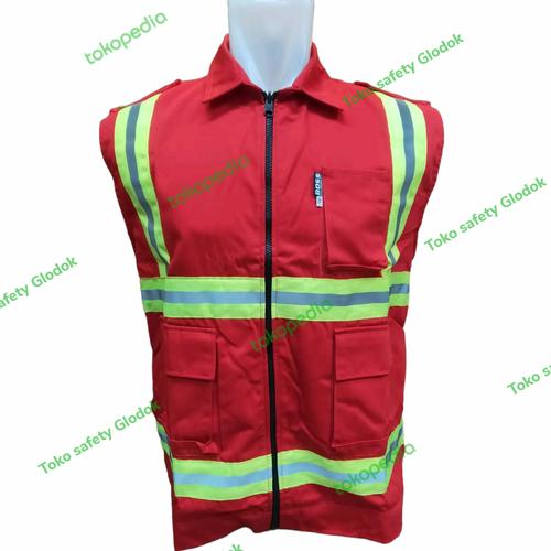 Jual Safety Vest Merah Model Kerah Scotlight Kombinasi / rompi proyek ...