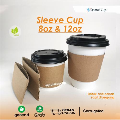 Jual sleeve cup 8 oz 12 oz penahan panas cup holder corrugated cetak ...
