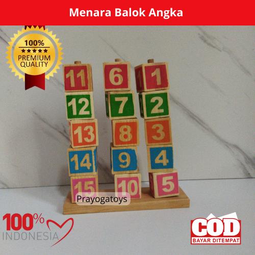 Jual Menara angka 3 Tiang mainan anak balok susun dari Kayu - Kab ...