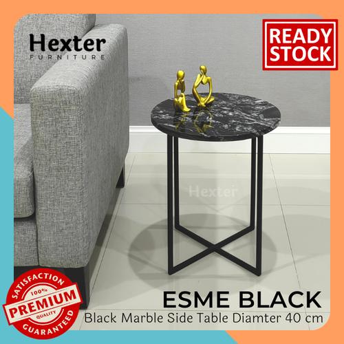 Jual ESME - Meja Marmer Bulat 40 cm Sudut Black Marble Round Bedside ...