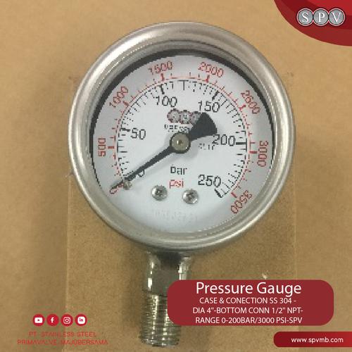 Jual PRESSURE GAUGE BOTTOM CONNECTION SS 304 DIA 4.0 INCH - 200BAR ...