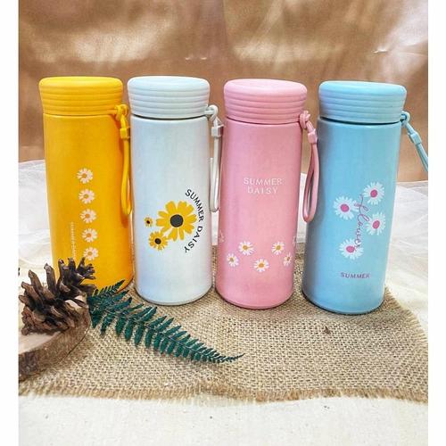 Jual botol kaca daisy tumbler botol minum beling motif bunga - kotak ...