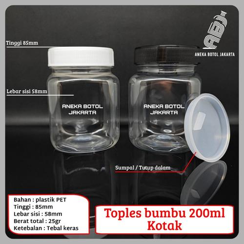 Jual Toples plastik kotak 200ml / Toples sambal kotak 200 ml / Botol ...