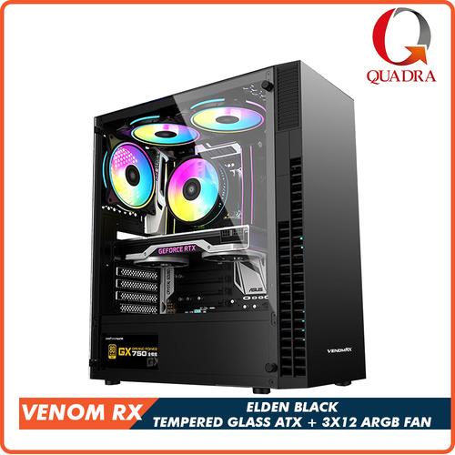 Jual VenomRX ELDEN BLACK Tempered Glass ATX Case dengan 3 x 12cm ARGB ...