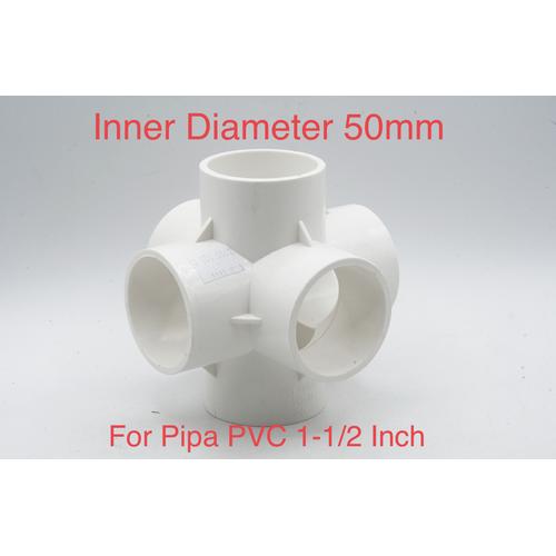 Jual White Fitting 6 Way Arah T Tee Elbow ID 50mm for Pipa PVC 1-1/2 ...