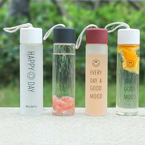 Jual botol air minum kaca tumbler lucky day / good morning / happy day ...