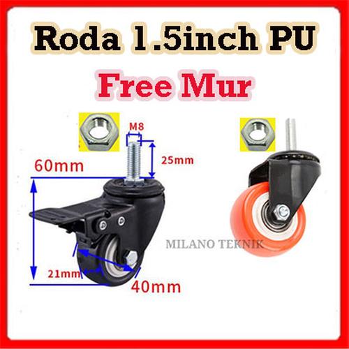 Jual Roda 1.5 inch PU+Mur Screw Drat Double Bearing Heavy duty caster ...