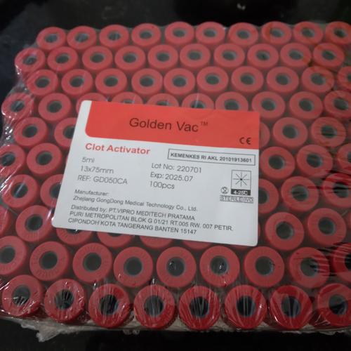 Jual Golden vac vacutainer, clot activator, tabung vacum 5ml, isi 100 ...
