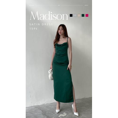 Jual Madison Satin Dress | Satin Midi Dress - FOREST GREEN, S - Kota ...