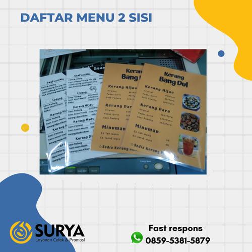Jual CETAK DAFTAR MENU / DAFTAR HARGA Ukuran A5 (+ LAMINASI) 2 SISI ...