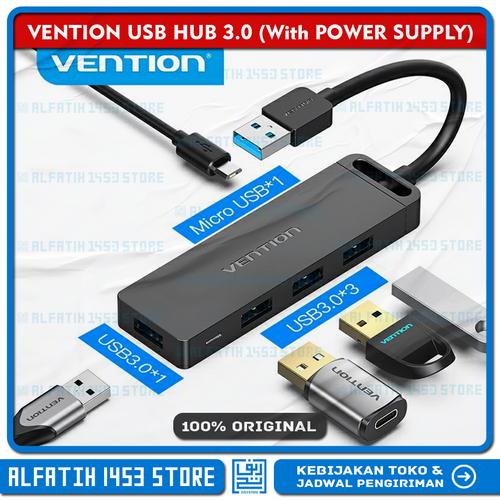 Jual VENTION USB HUB 3.0 4 Port Ultra Slim Portable Dengan Power Supply ...