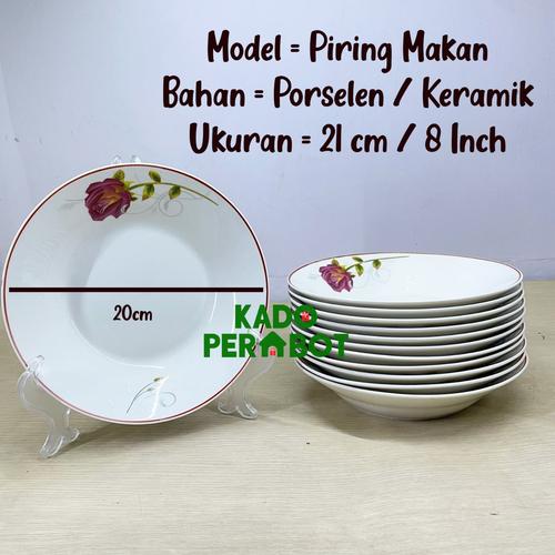 Jual piring makan keramik - piring keramik motif bunga mawar - piring ...