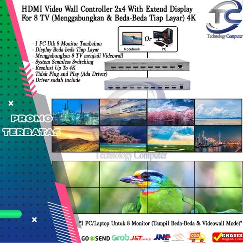 Jual Video Wall Controller 2x4 with Extend Display 8 TV (Gabung & Beda ...