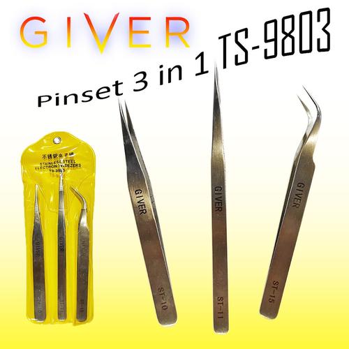 Jual Pinset Giver 3 in1 Lurus Bengkok Lancip Tweezer Stainless Steel ...