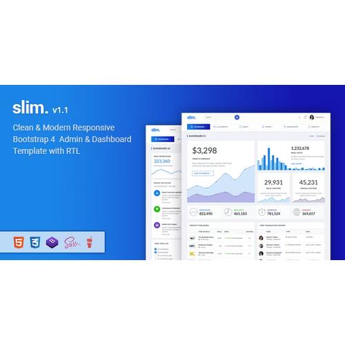 Jual Bootstrap 4 - Slim v1.1 Premium Admin Dashboard HTML Template ...