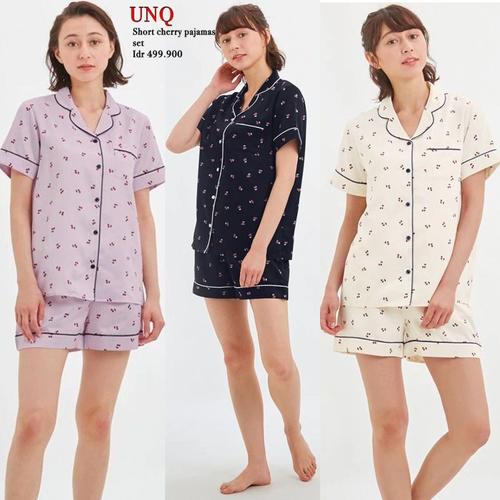 Jual Set Piyama GU by UNIQLO Satin Pajamas Motif Cherry - Biru, M ...