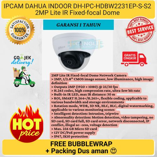 Promo IPCAM CCTV DAHUA DH-IPC-HDBW2231EP-S-S2 2MP INDOOR IR Fixed-focal Dome Cicil 0% 3x - Kota ...