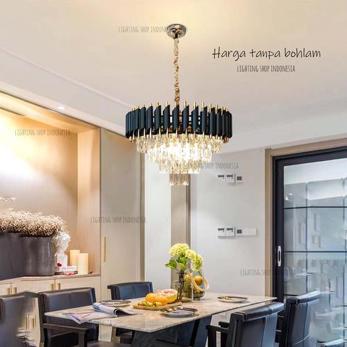Jual Lampu gantung kristal hitam gold 55cm 9 lampu modern crystal 4 ...