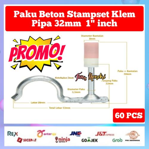 Jual Paku Beton Stampset Ramset Mesiu Klem Pipa 32 MM 1" inch Per 60 ...