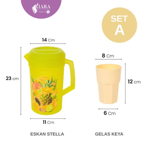 Jual CJP Kiara Teko Air Minum Eskan Stella Plastik 2,1L Set Gelas Keya ...