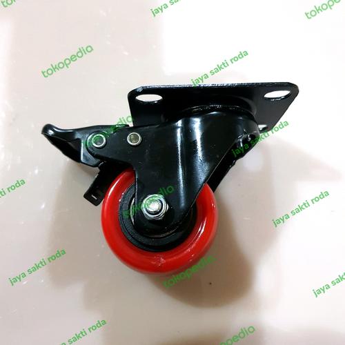Jual Roda 2 inch pu merah ball bearing type putar+rem - Jakarta Barat ...