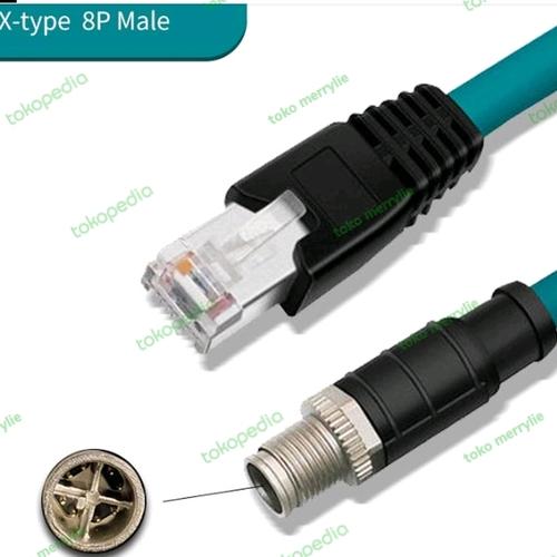 Jual M12 MALE X CODE 8 CORE MALE TO RJ45 SOCKET CONNECTOR CABLE 5 METER ...