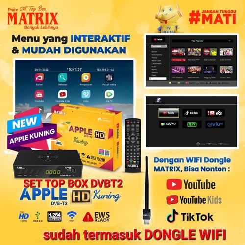 Promo stb dvbt2 matrix apple kuning siaran tv digital + usb dongle wifi ...